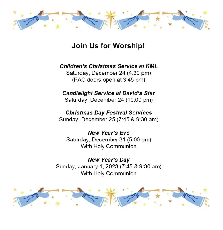 David's Star Lutheran Church - Holiday Worship Schedule