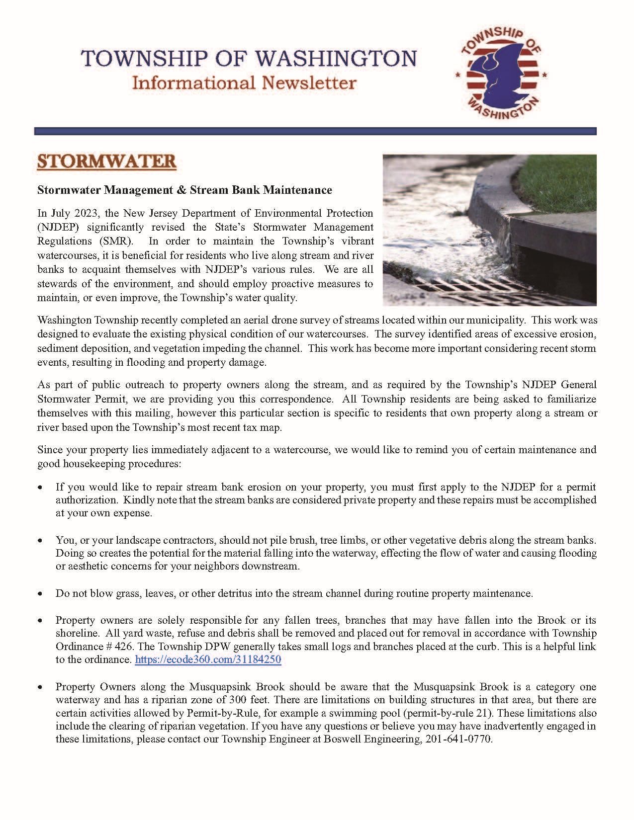 Stormwater Management Newsletter 10/2023 - The Township of Washington