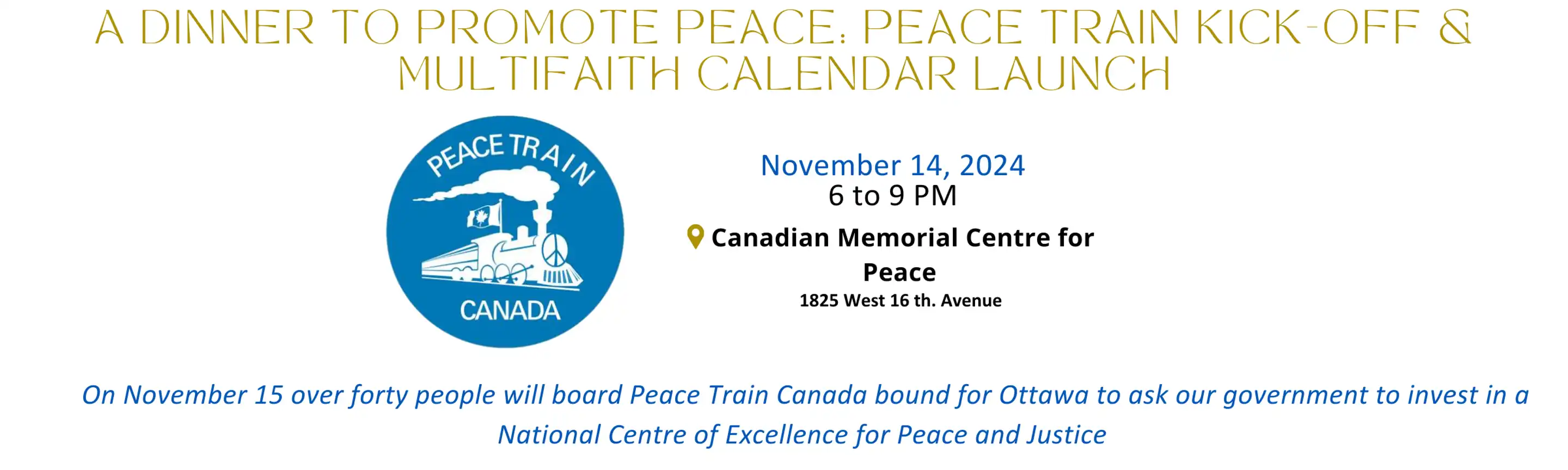 A Dinner to Promote Peace: Peace Train Kick-off and Multifaith Calendar ...
