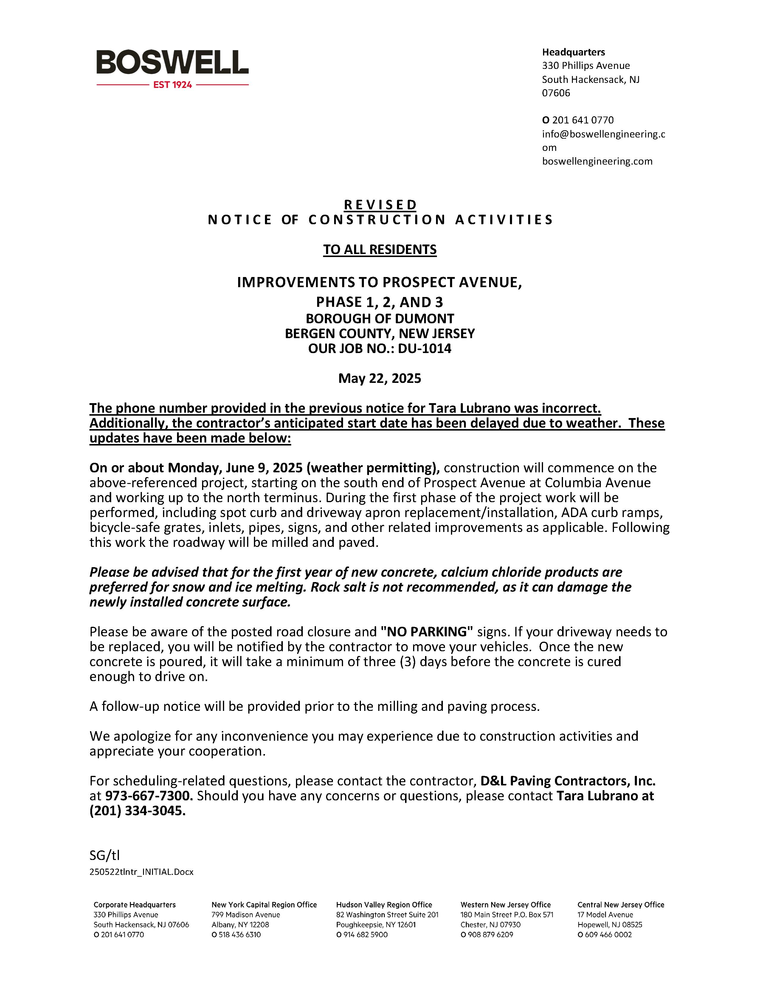 Notice of Construction Activity - Improvements to Prospect Avenue ...